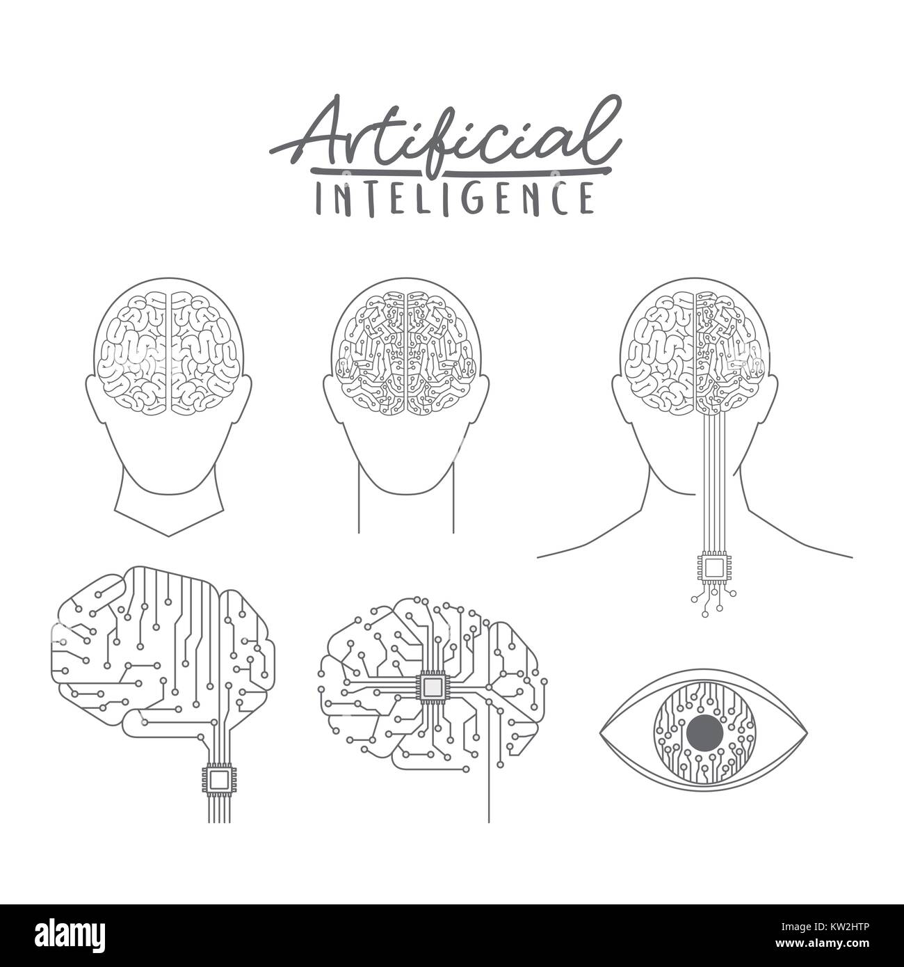 artificial intelligence poster with human and hybrid brains in ...