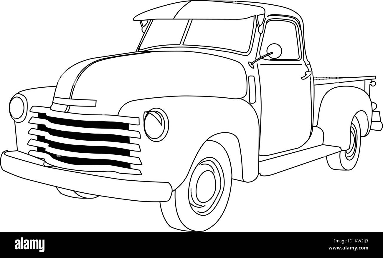 Old american pick-up truck - reto pickup car, front-side view Stock ...
