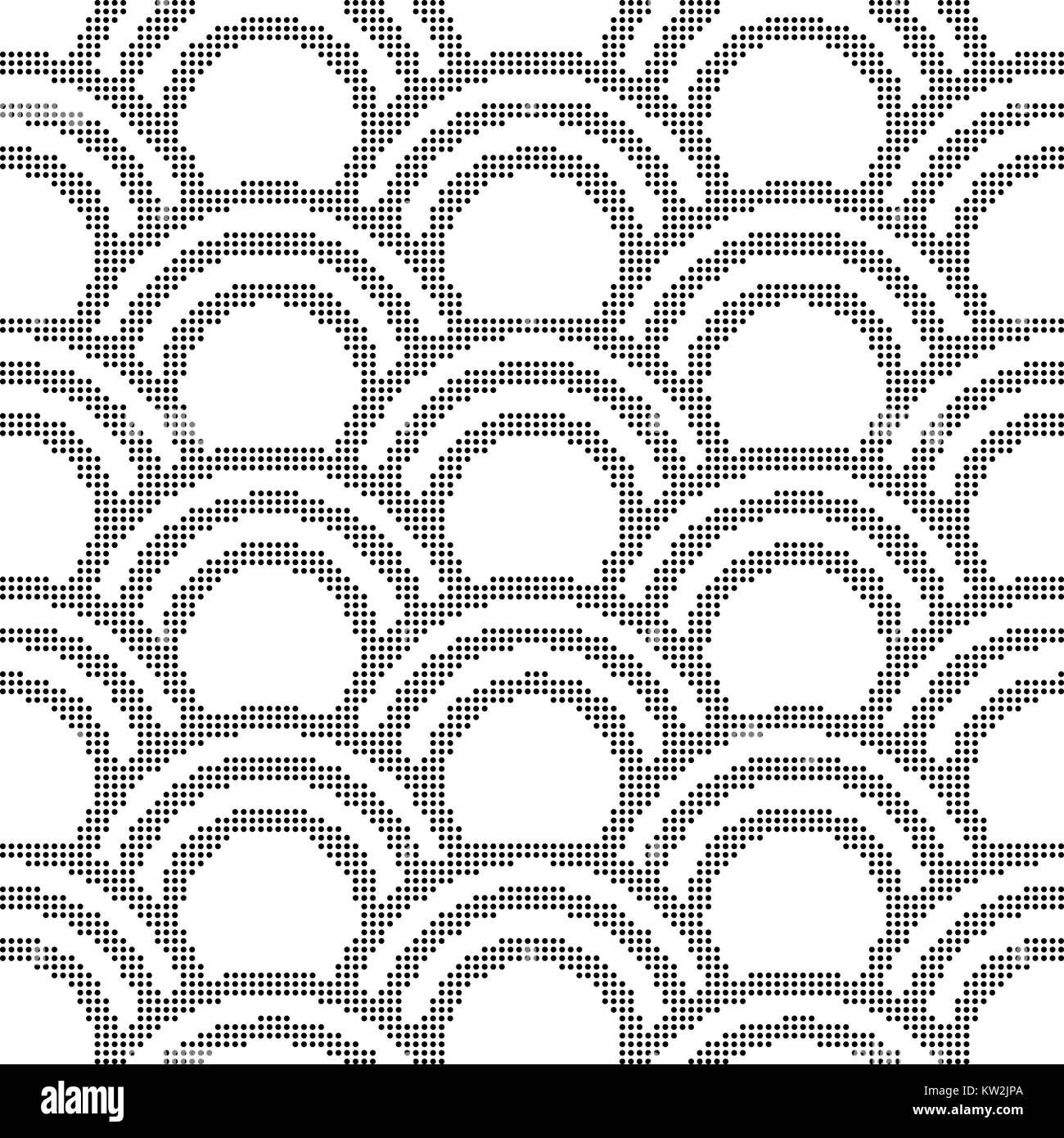 Halftone round black seamless background oriental scale curve line ...