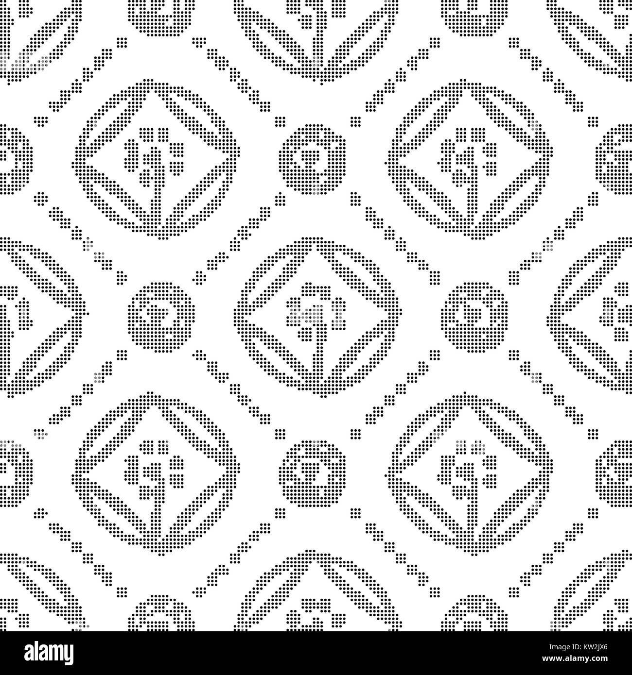 Halftone round black seamless background round cross dot line flower ...