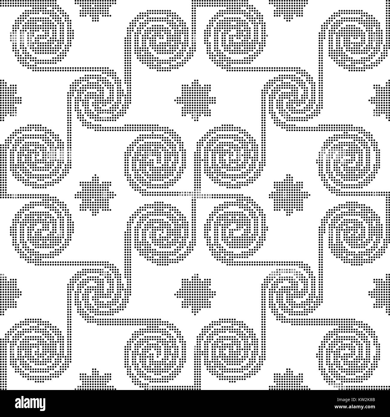 Halftone round black seamless background spiral vortex cross flower ...