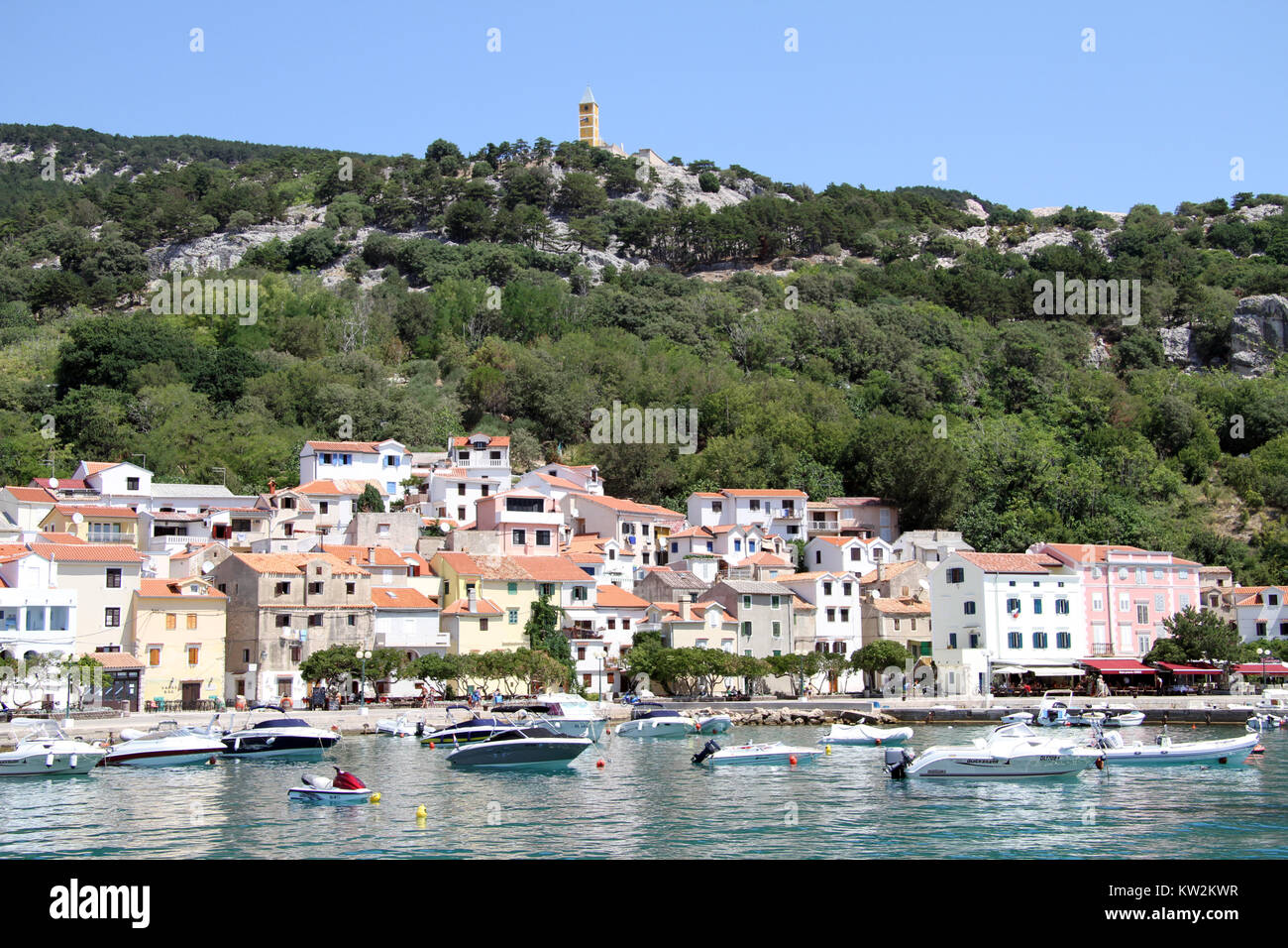 Tower on the mount and town Bashka on the island Krk, Croatia Stock ...