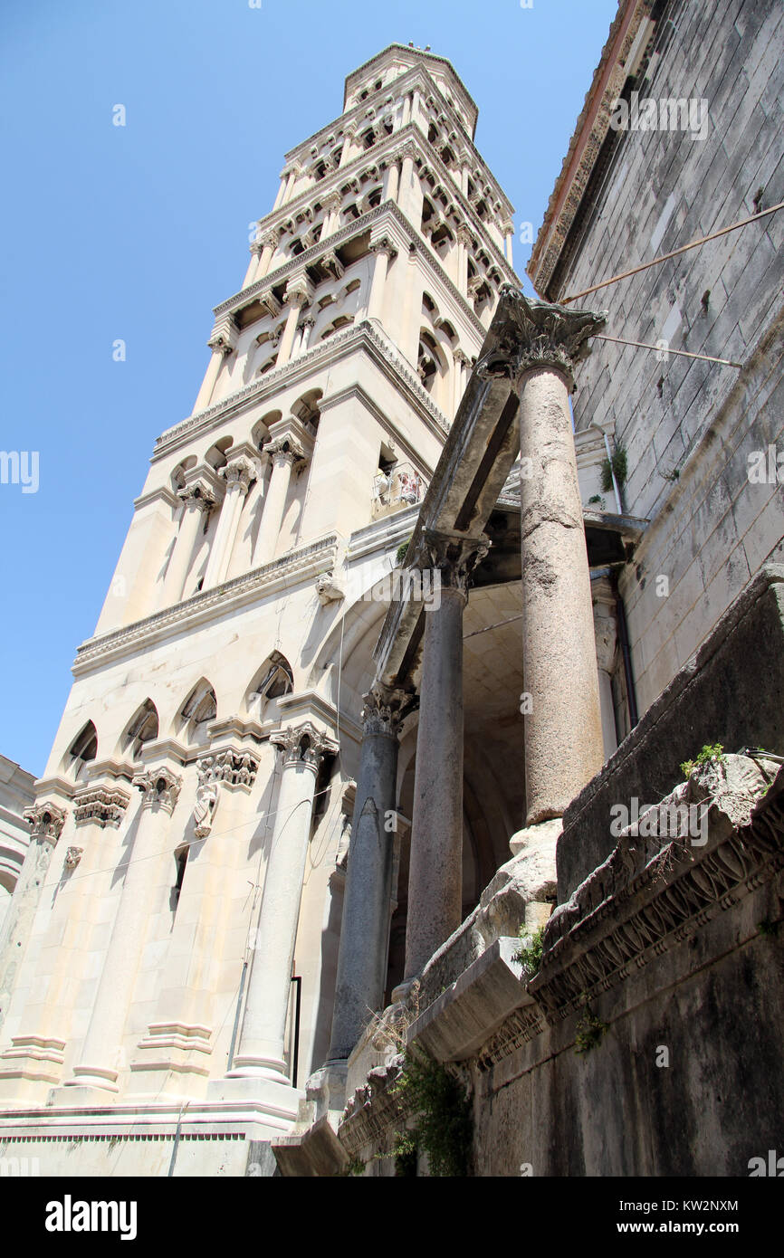 Wall of cathedrale and bell tower in the center of Split, Croatia Stock ...