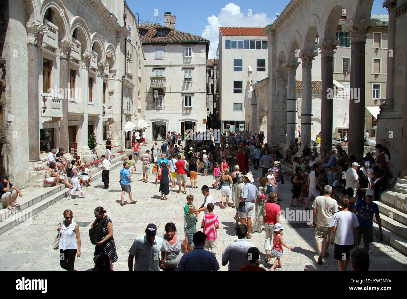 People on the main square in the cenbter of Split, Croatia Stock Photo ...