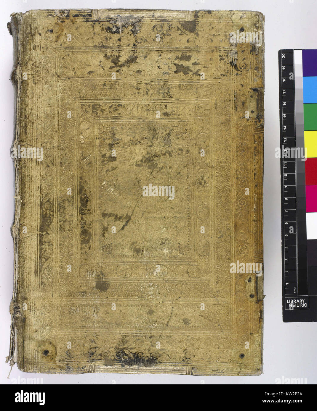 The upper cover of this Biblia features intricate design work typical ...