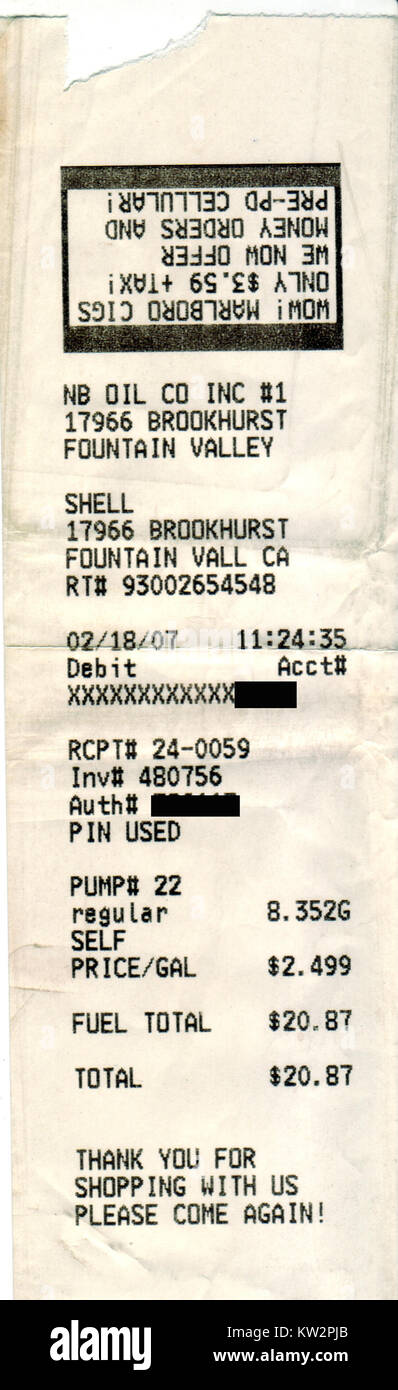 The *NB Oil Co (Shell) 1 receipt* from February 18, 2007, represents a ...