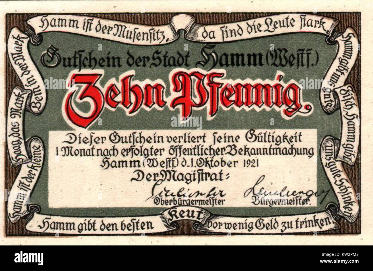 This Notgeld note, issued in 1921, represents emergency currency used ...