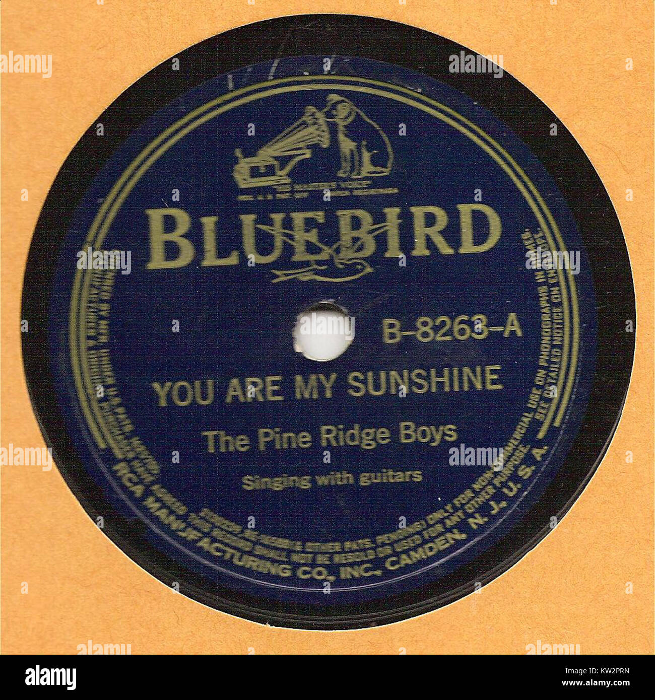 A 78 RPM record by the Pine Ridge Boys, titled 'You Are My Sunshine ...