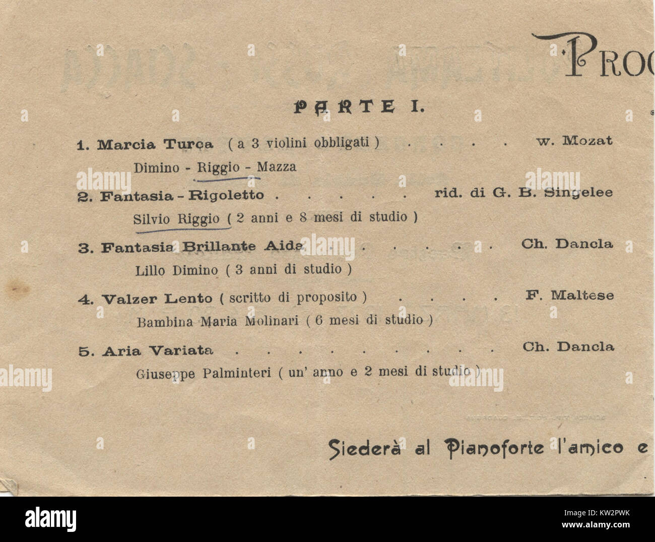 A concert program featuring students of violin master Francesco Maltese ...