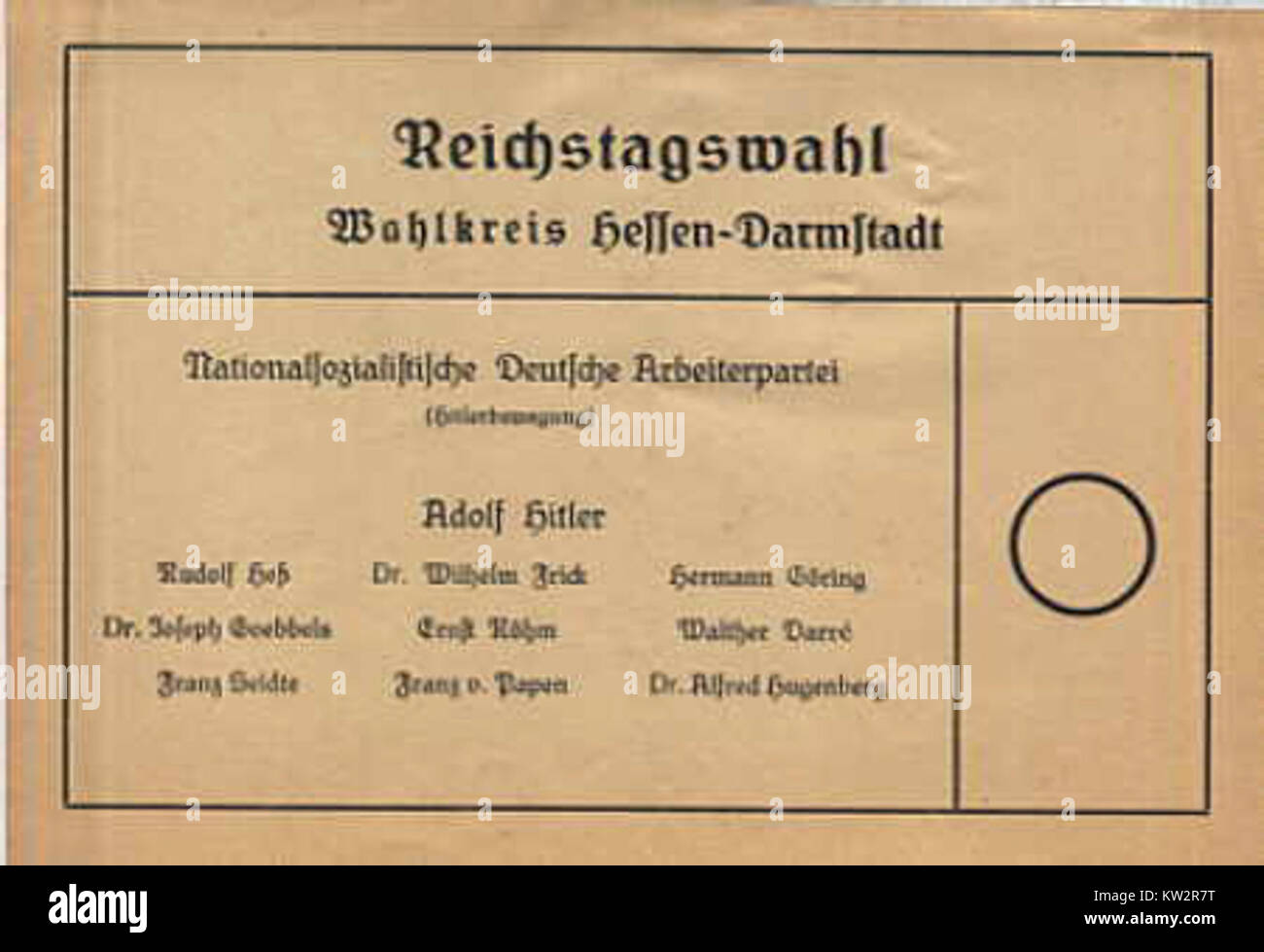 This ballot paper from 1933 in Hessen, Darmstadt, Germany, was likely ...