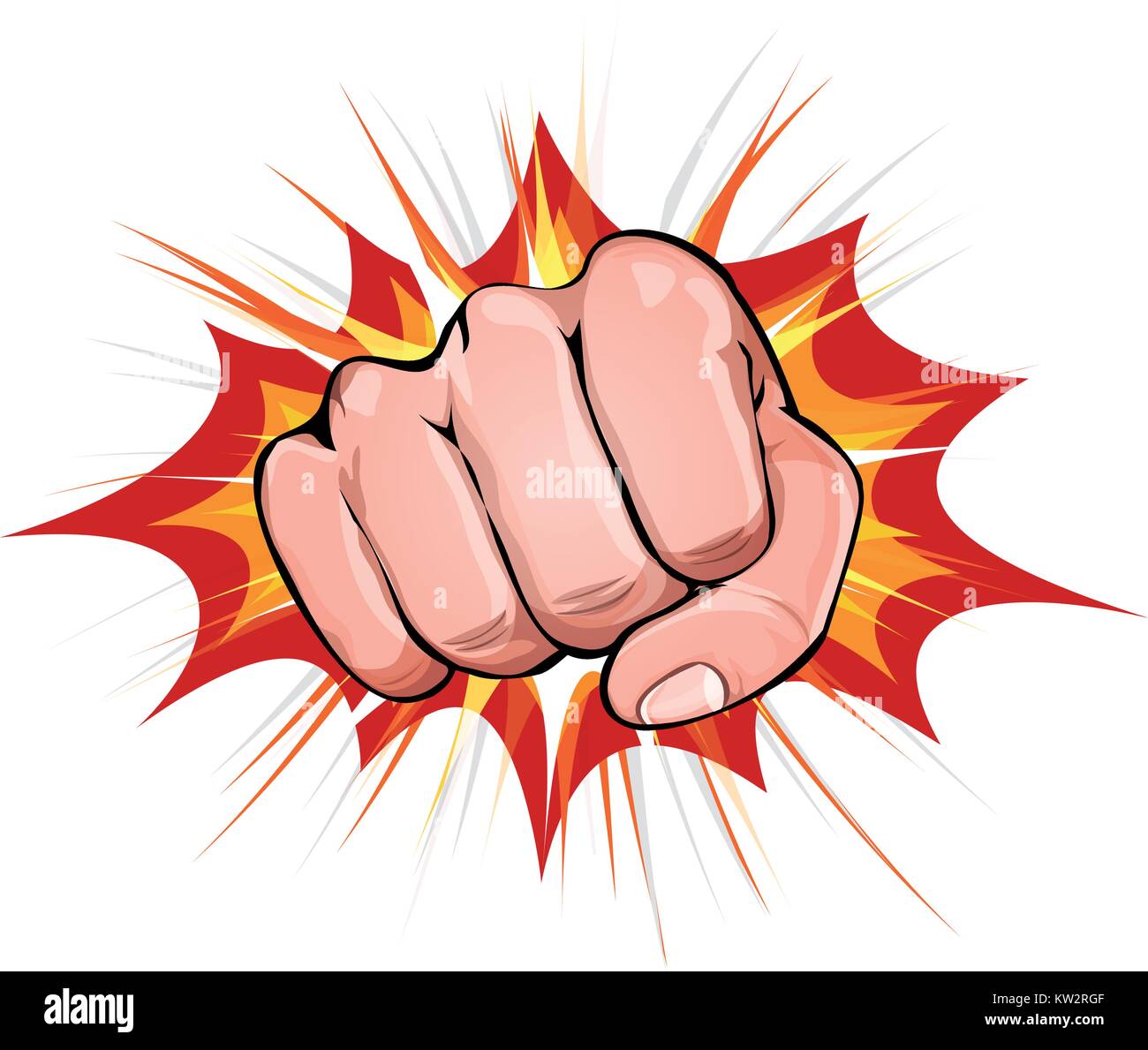 Illustration of a powerful fist punching, on explosion background Stock ...