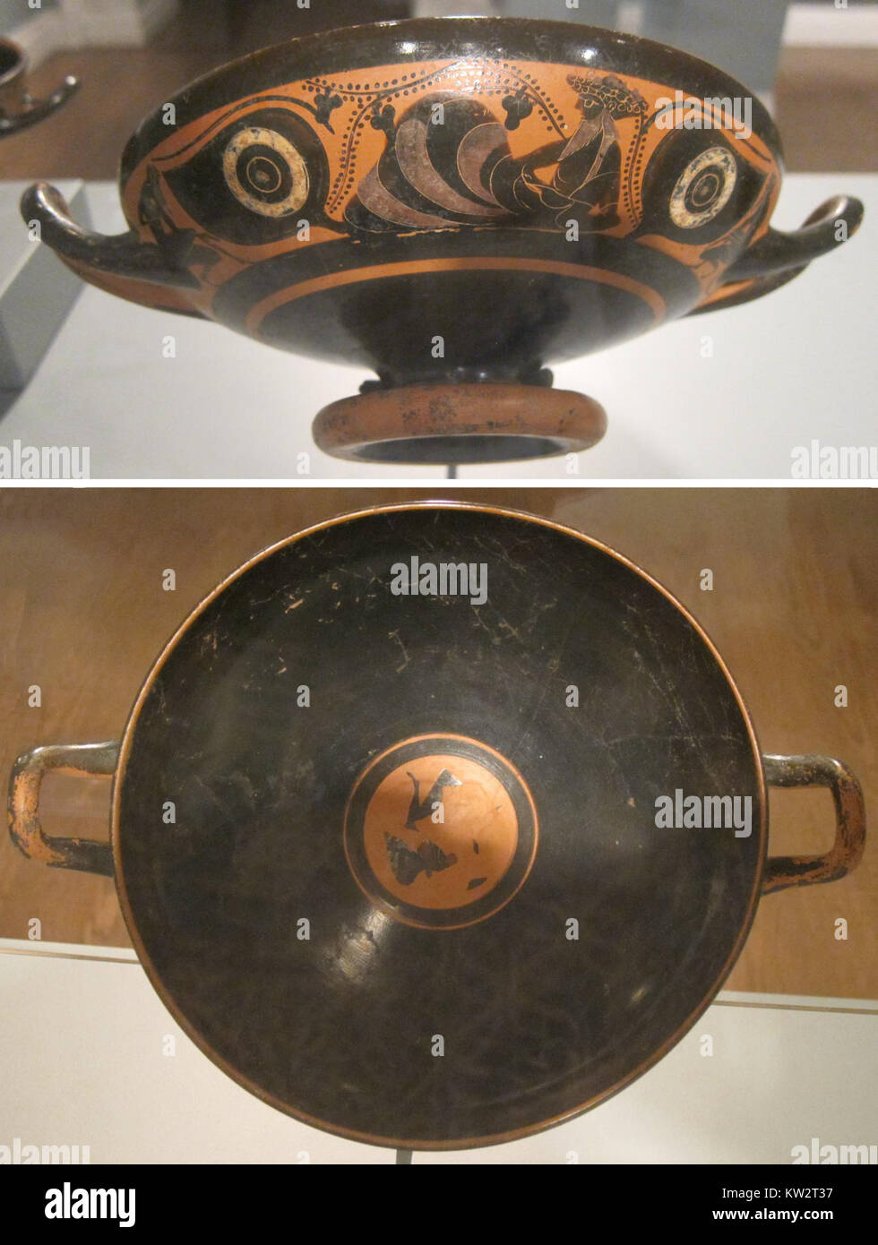 The black figure terracotta kylix is a wine cup from Attic Greece, dating to around 530 BCE ...