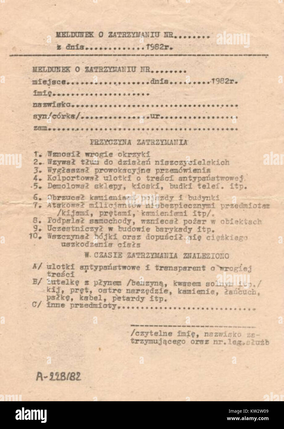 A report of an arrest by the Military Police (MO), detailing the ...