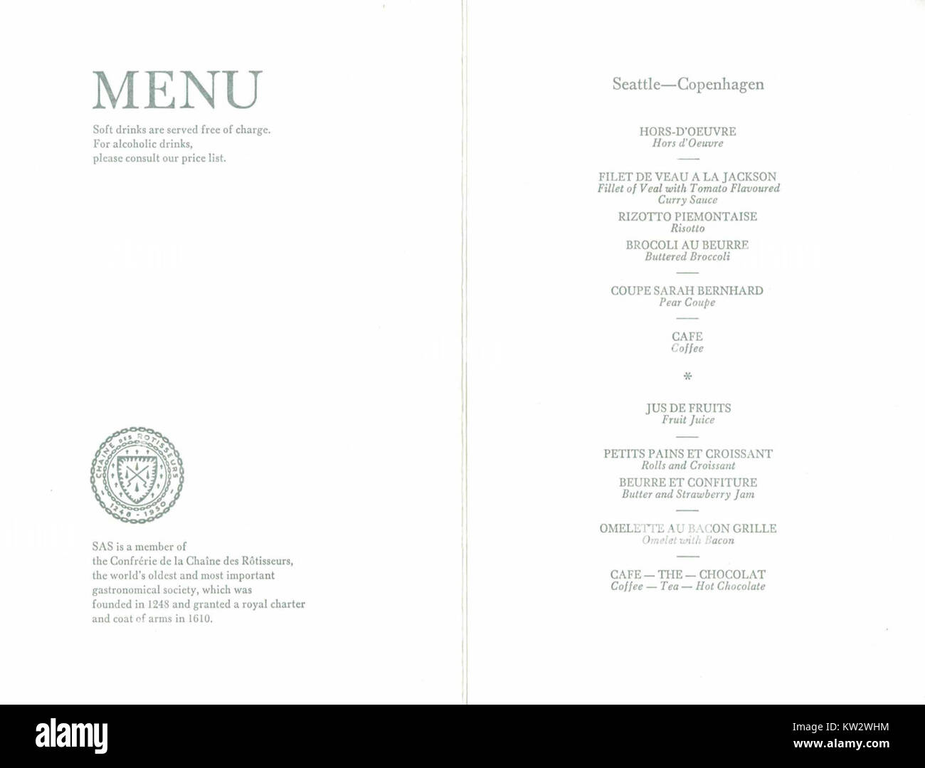 SAS Scandinavian menu list 1972 08 22 Stock Photo - Alamy