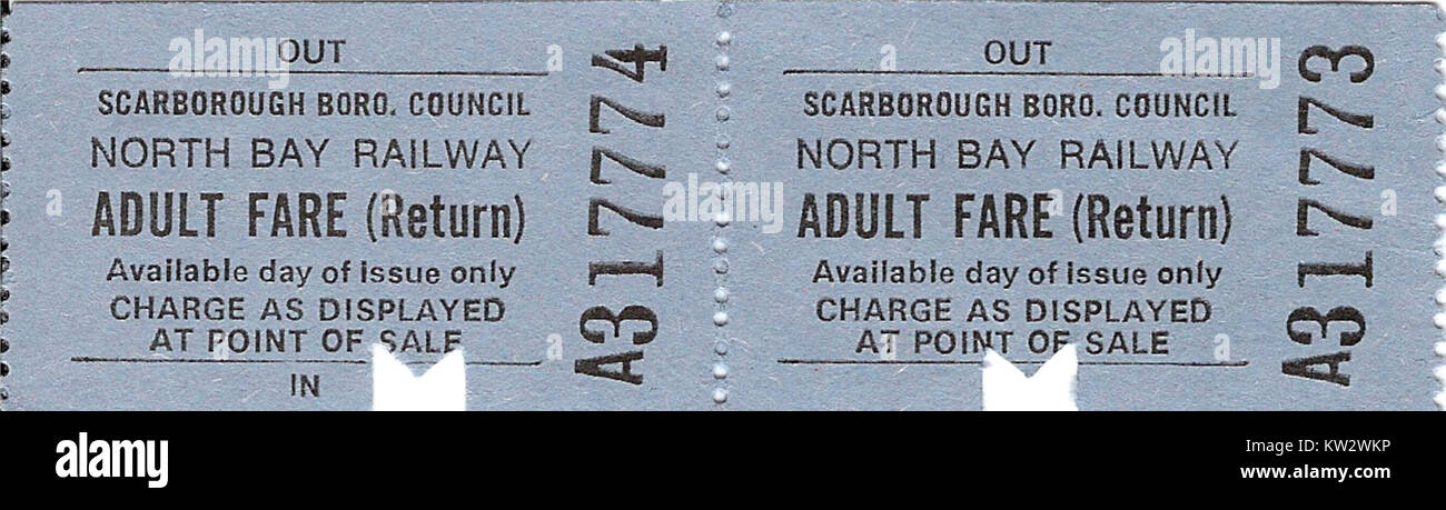 The Scarborough North Bay Railway adult return ticket is a ...