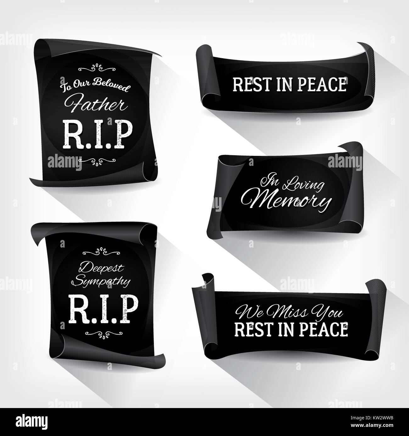 Illustration of a set of elegant design black funeral banners and ...