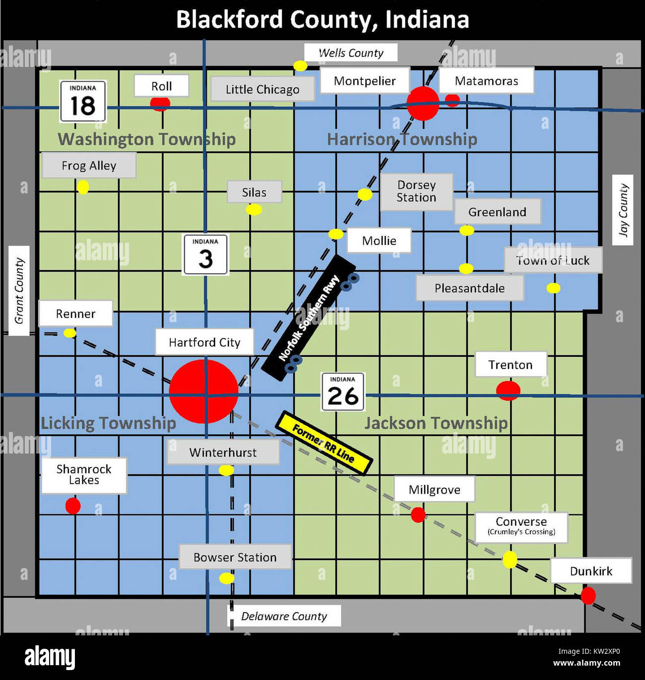 Diagram of Blackford County, Indiana, illustrating its geographical ...