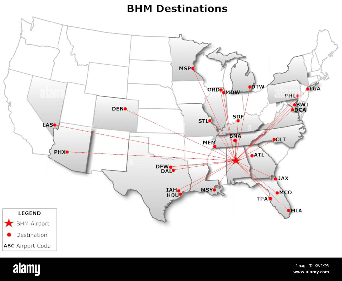 Birmingham Shuttlesworth Intl Airport Non Stop Routes Stock Photo - Alamy