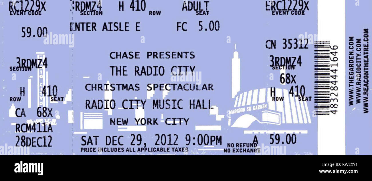 This ticket is from Radio City Music Hall in New York, an iconic venue ...