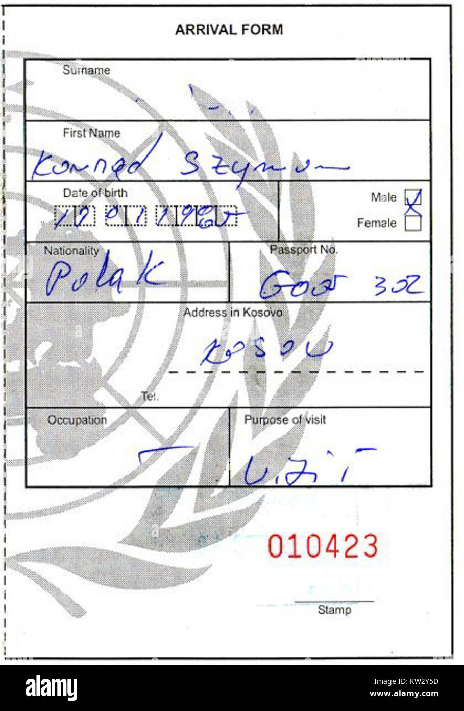 Document detailing the procedures and requirements for entering Kosovo ...