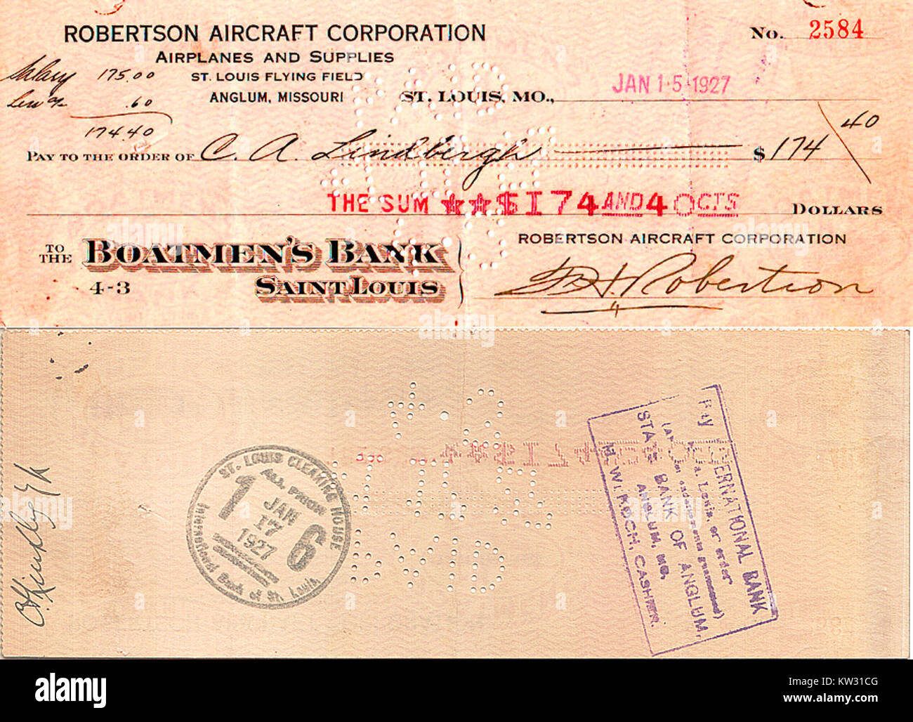 The Lindbergh check refers to a historic event or transaction ...