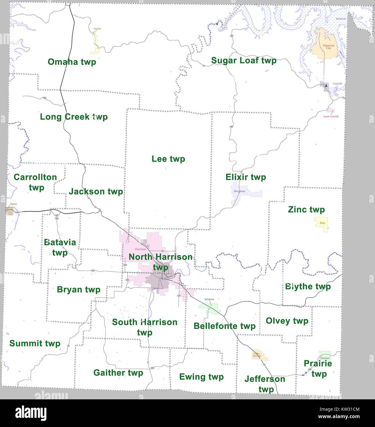 This map depicts the townships of Boone County, Arkansas, from the year ...
