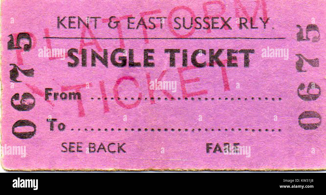 A KESR (Kent and East Sussex Railway) single ticket from the 20th ...