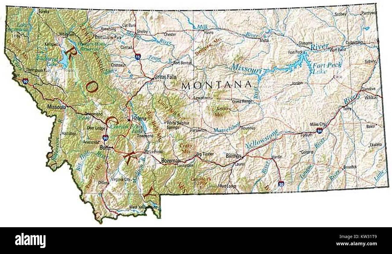 Montana road map hi-res stock photography and images - Alamy