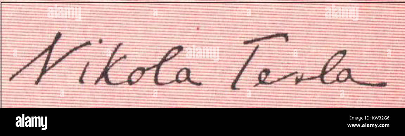 This image showcases a signature of Nikola Tesla, the renowned inventor ...
