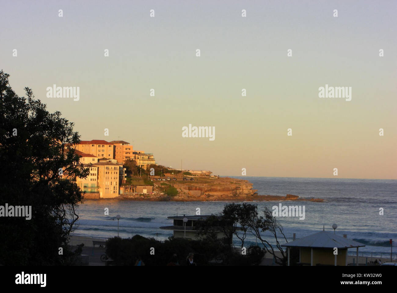 The photo captures Bondi Beach in Australia during the evening light ...