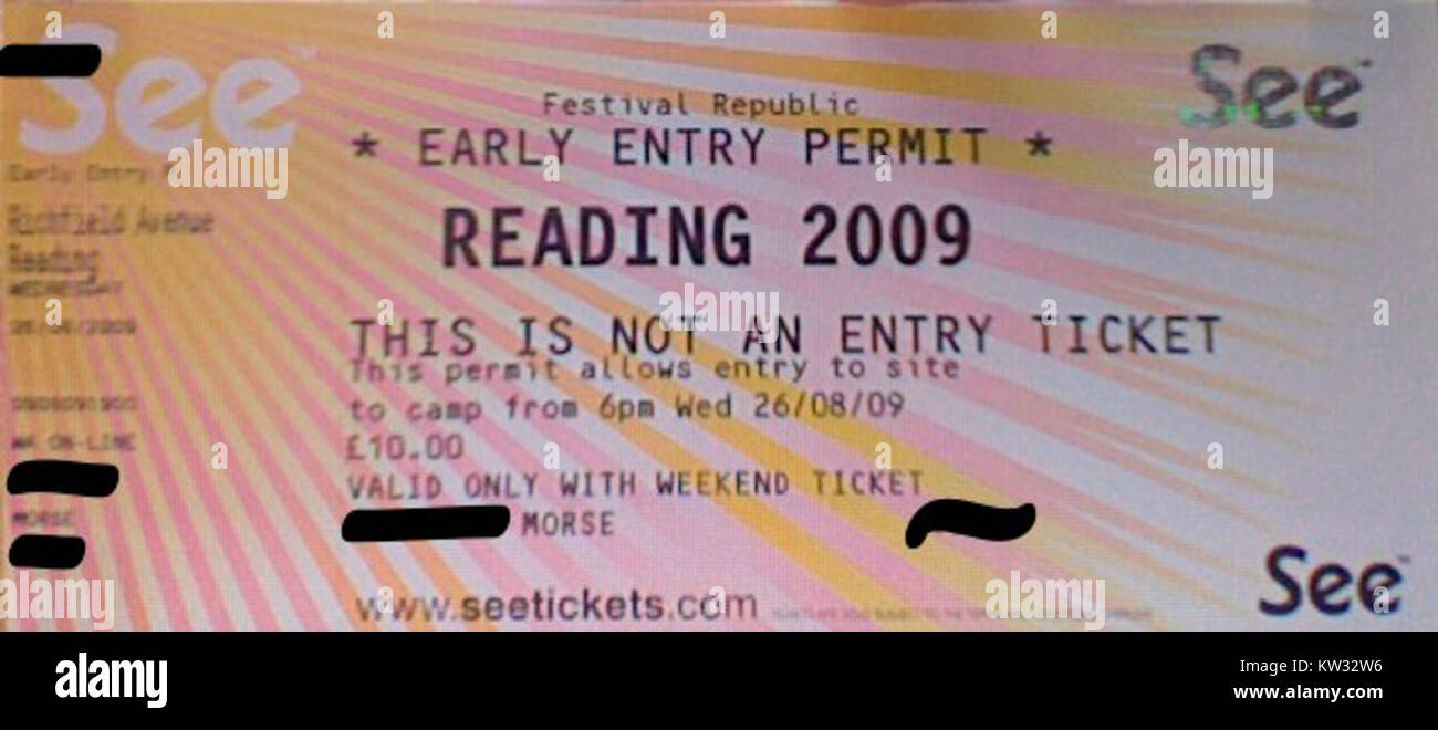 The Reading 2009 Early Entry ticket refers to an event pass for a ...