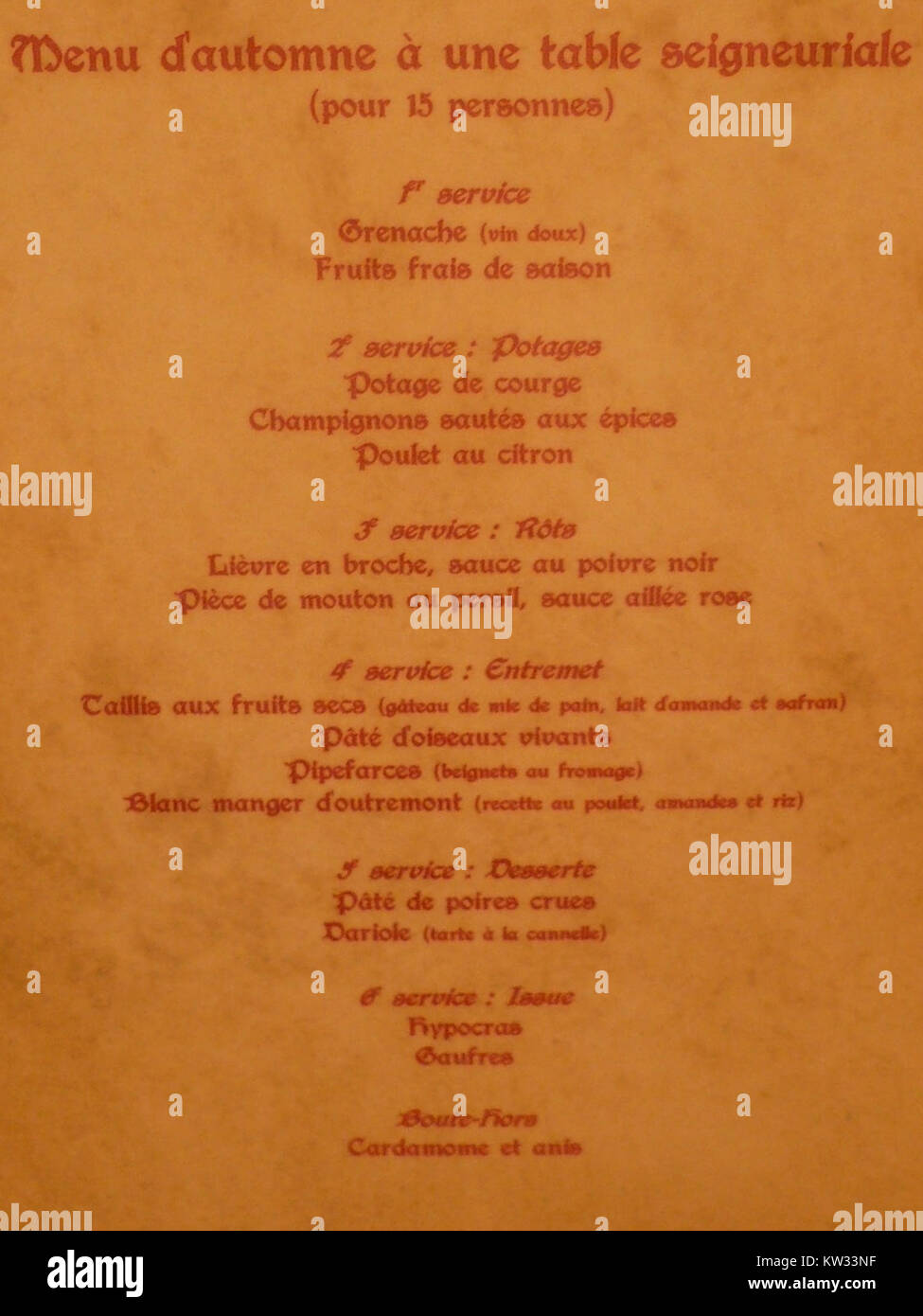 This menu features a typical medieval feudal banquet, showcasing the ...