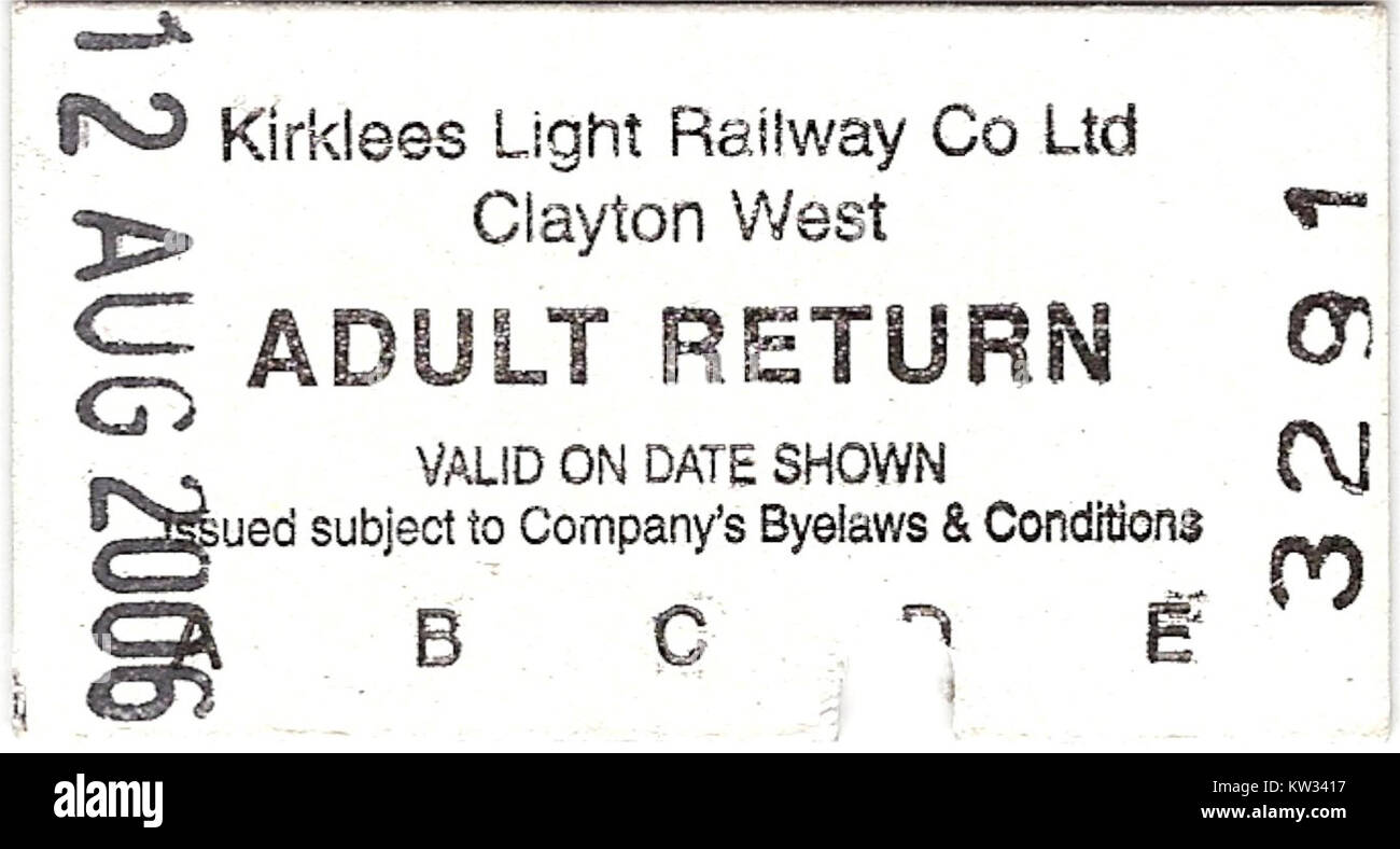 A 1950s-era adult return ticket from Kirklees Light Railway, a heritage ...