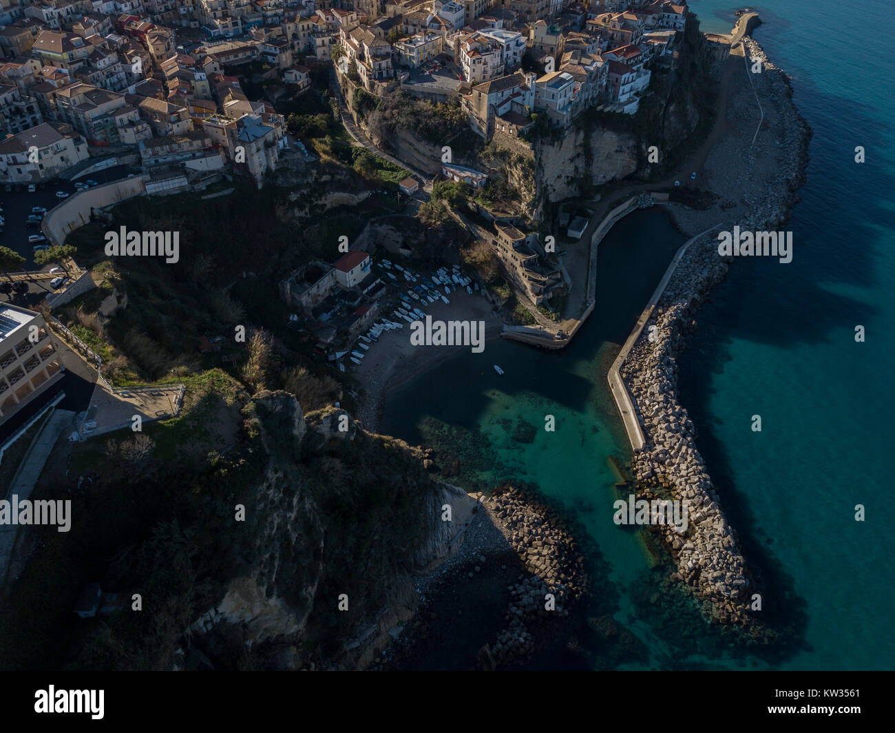 Aerial view of Pizzo Calabro, pier, castle, Calabria, tourism Italy ...