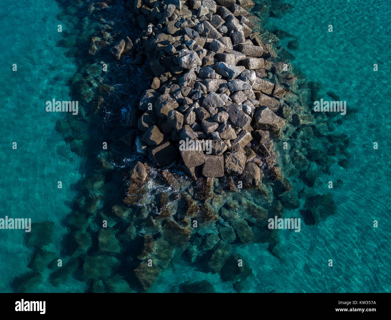 Aerial view of rocks on the sea. Overview of the seabed seen from above ...