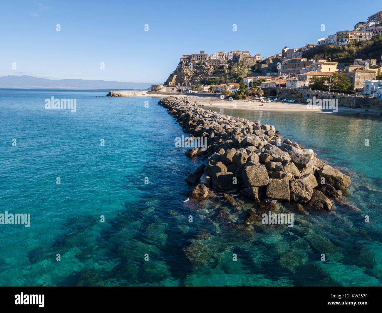 Aerial view of Pizzo Calabro, pier, castle, Calabria, tourism Italy ...