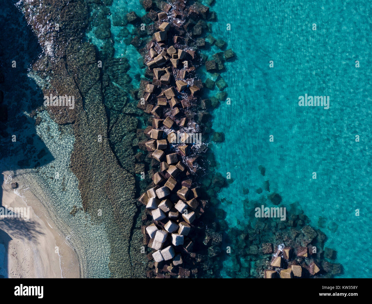 Aerial view of rocks on the sea. Overview of the seabed seen from above ...