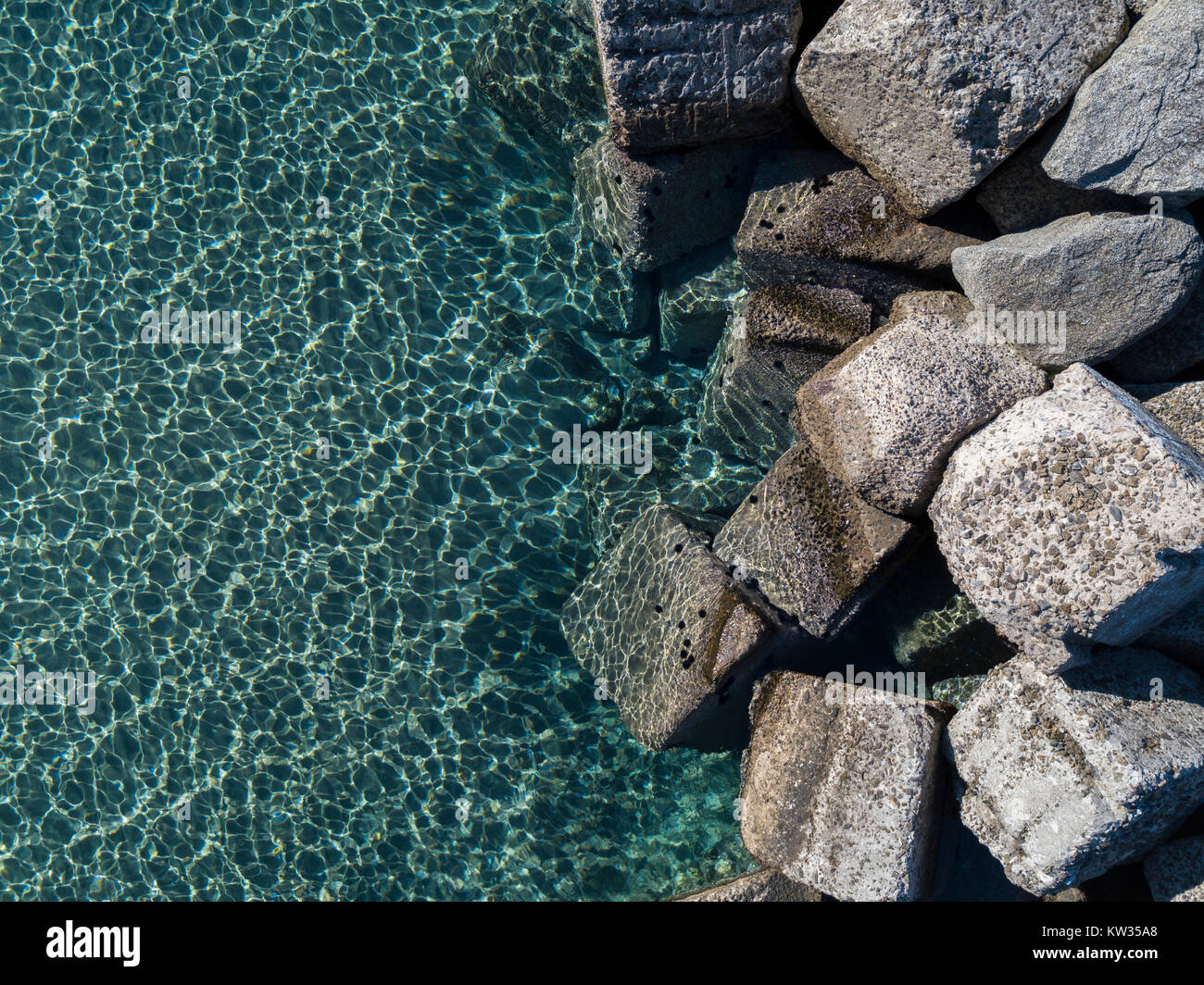 Aerial view of rocks on the sea. Overview of the seabed seen from above ...