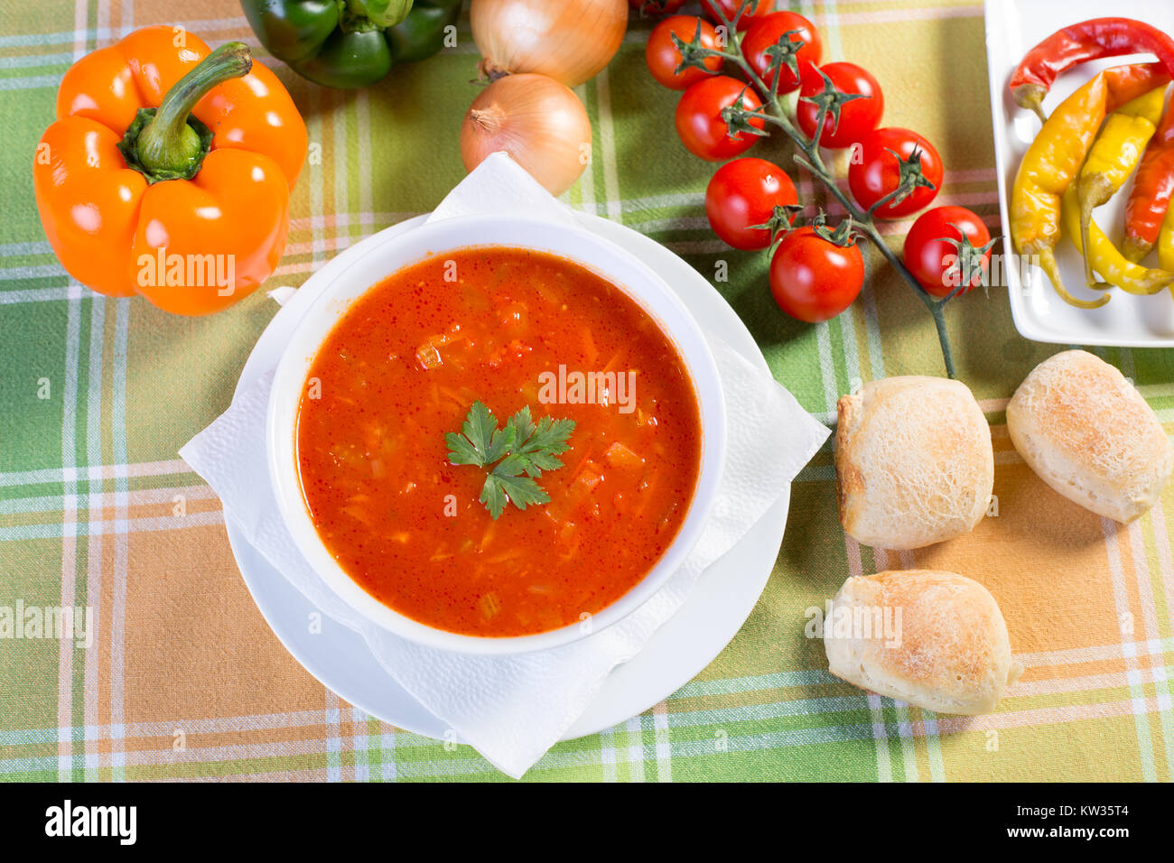 Close up of healthy vegetable soup with ingredients around Stock Photo ...