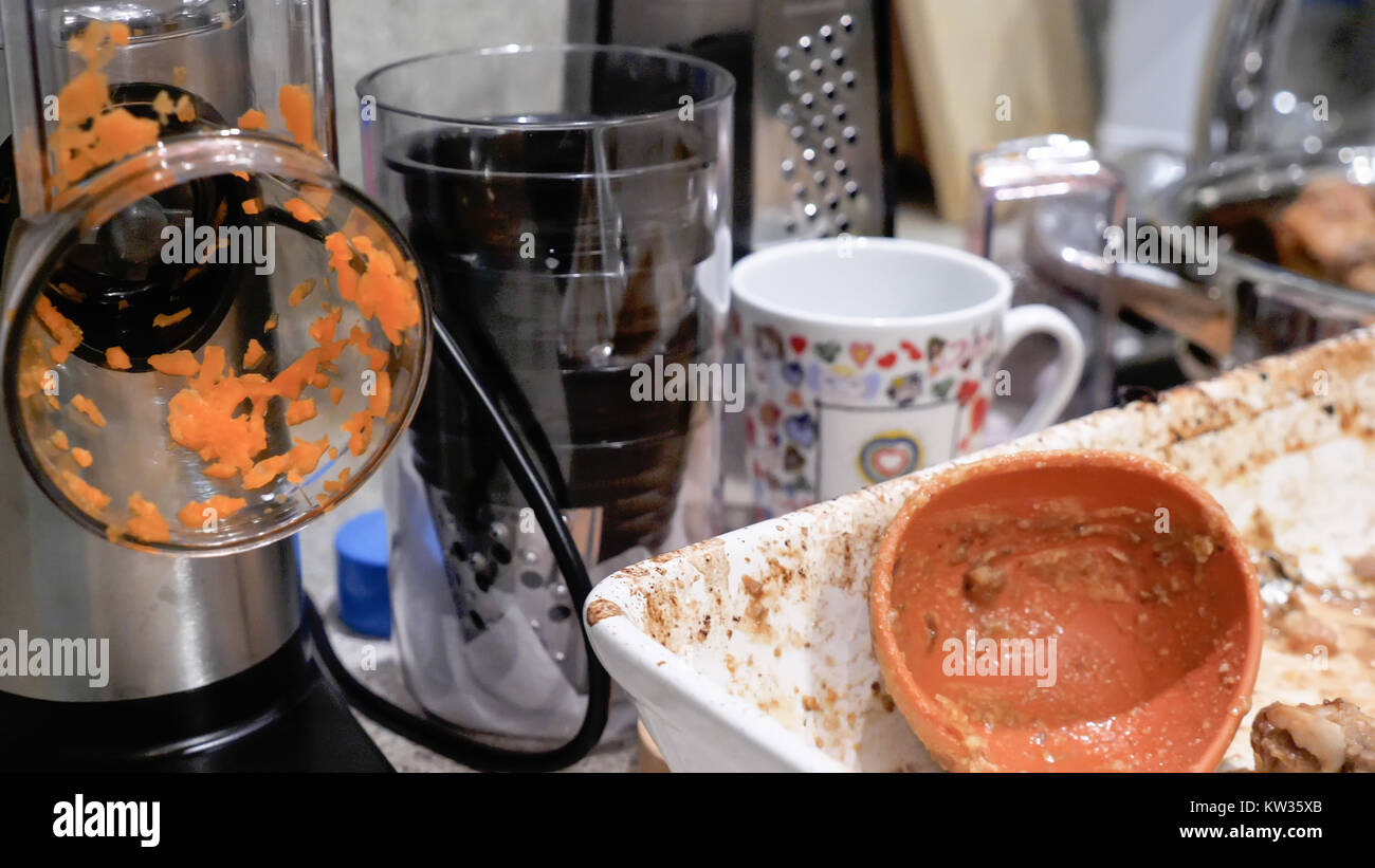 Closeup used vegetable chopper cookware on kitchen table Stock Photo ...