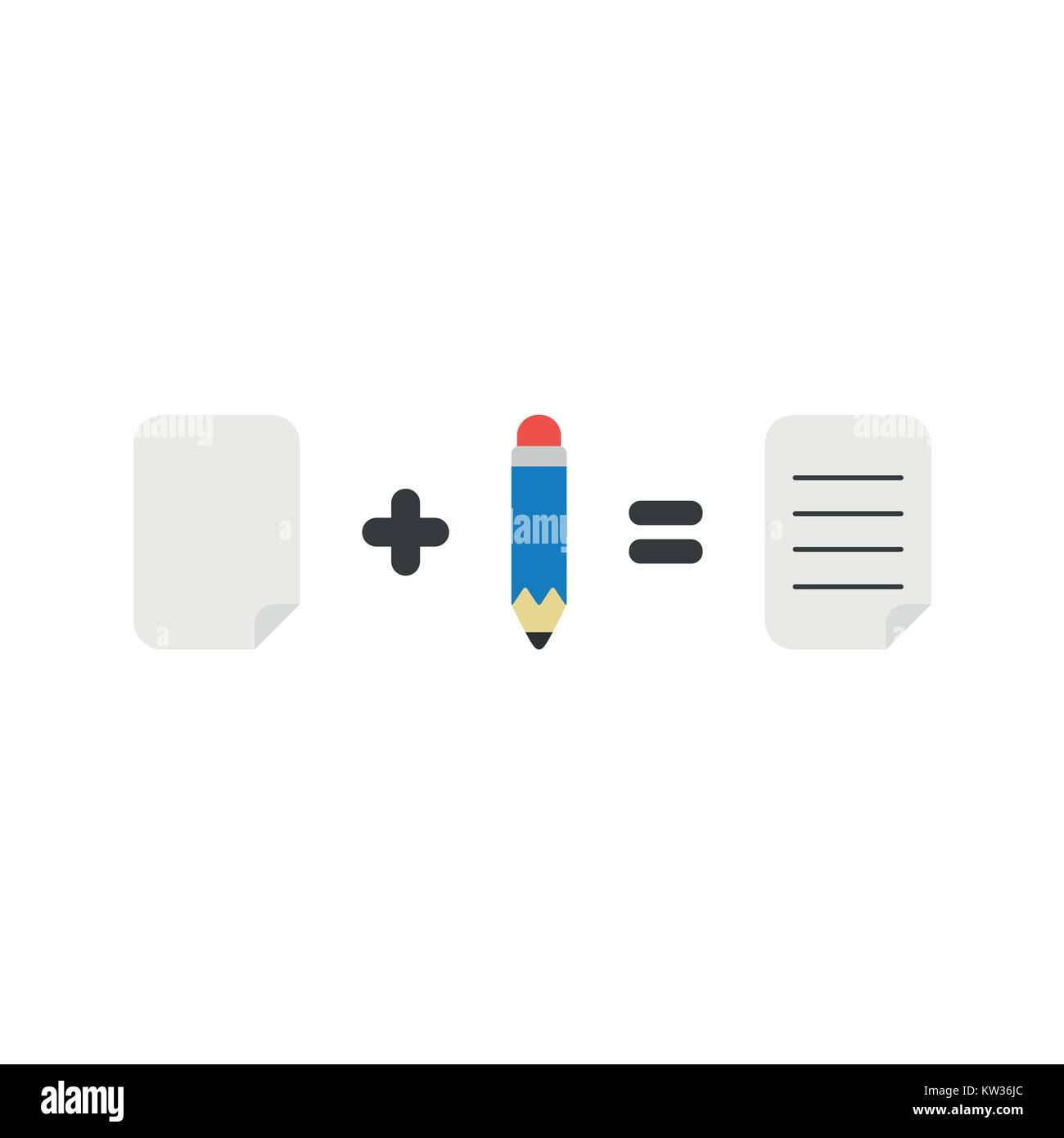 Flat design vector illustration concept of blank paper plus blue pencil ...