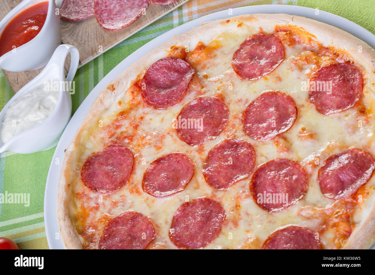 close up of traditional italian pizza with ingredients Stock Photo - Alamy