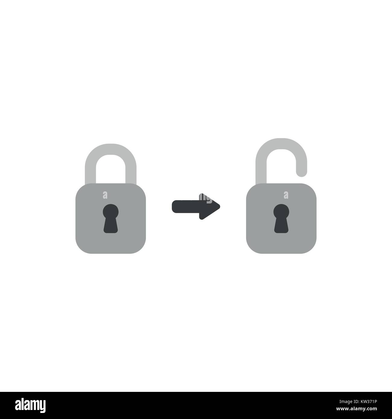 Flat design vector illustration concept of grey closed, locked padlock ...