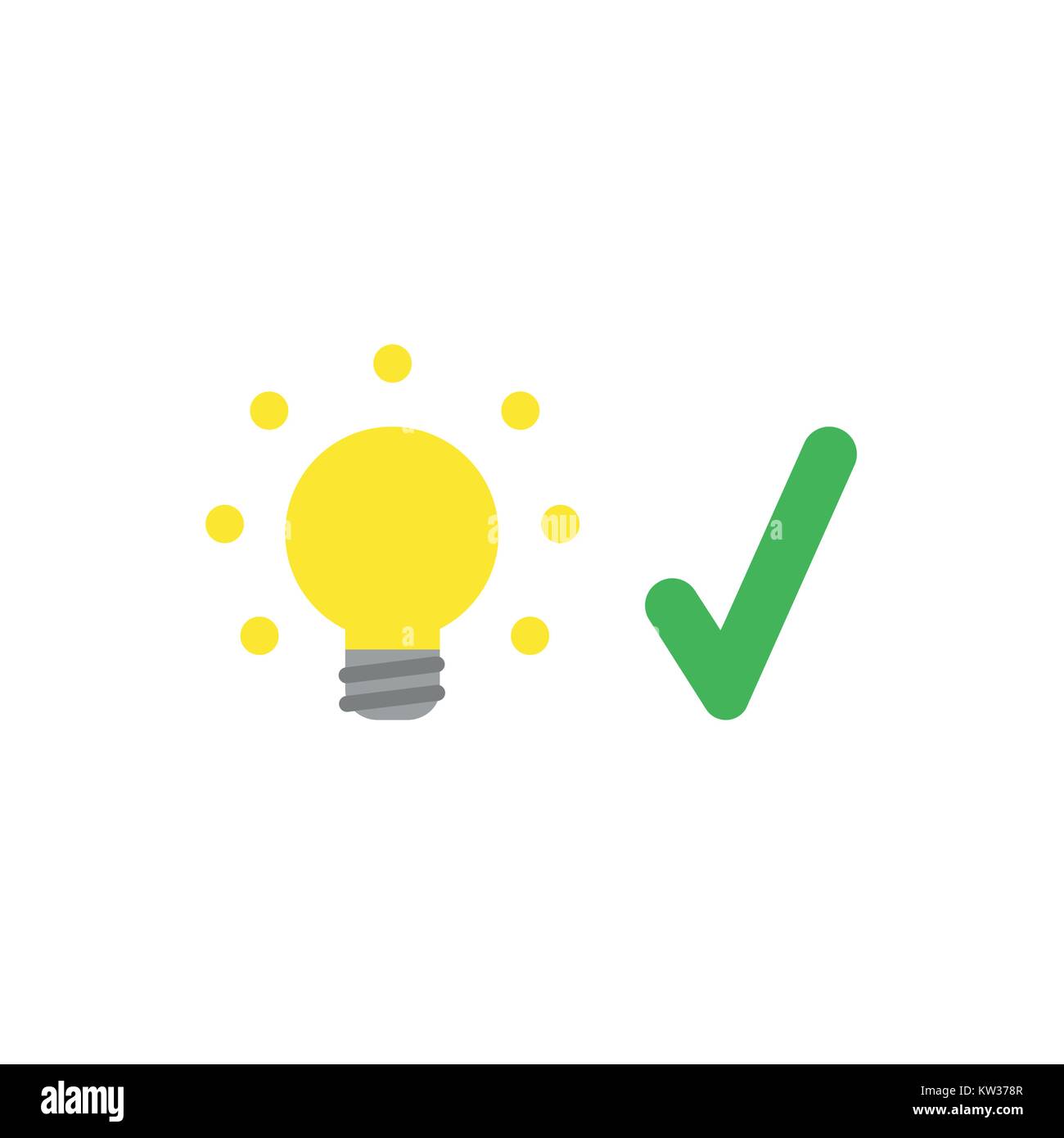Flat design vector illustration concept of glowing yellow light bulb ...