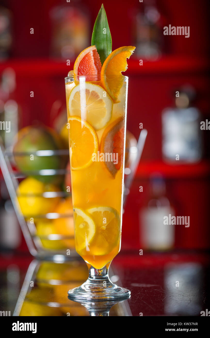 Fresh cocktail juice made of oranges and other summer fruits Stock ...