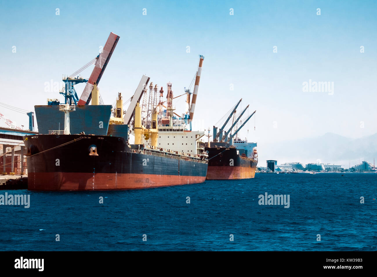 Cargo ships stand in the port of Eilat on the Red Sea (Israel Stock ...