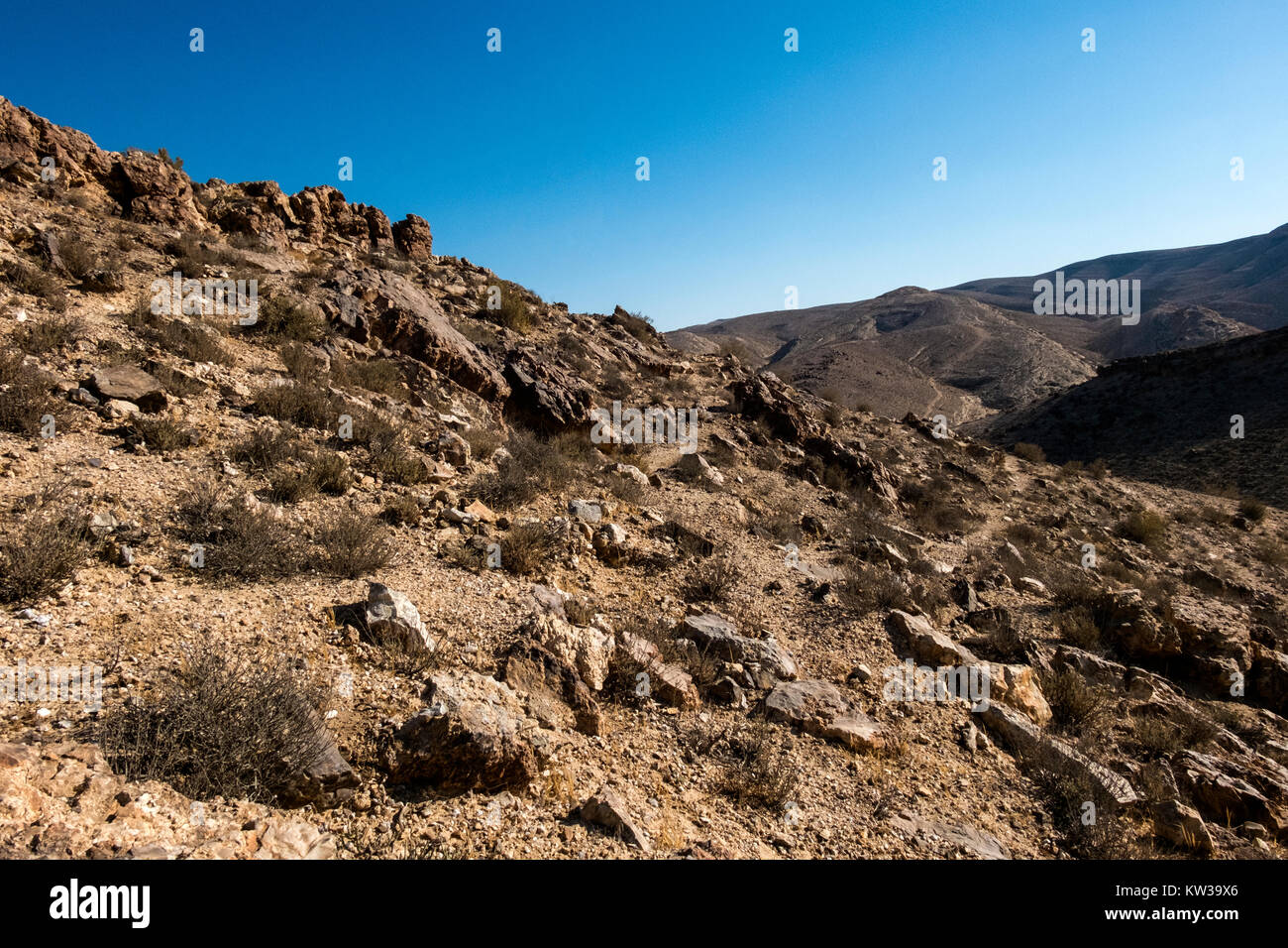 Rocky landscape of the Negev desert, near the city of Yeruham (Israel ...