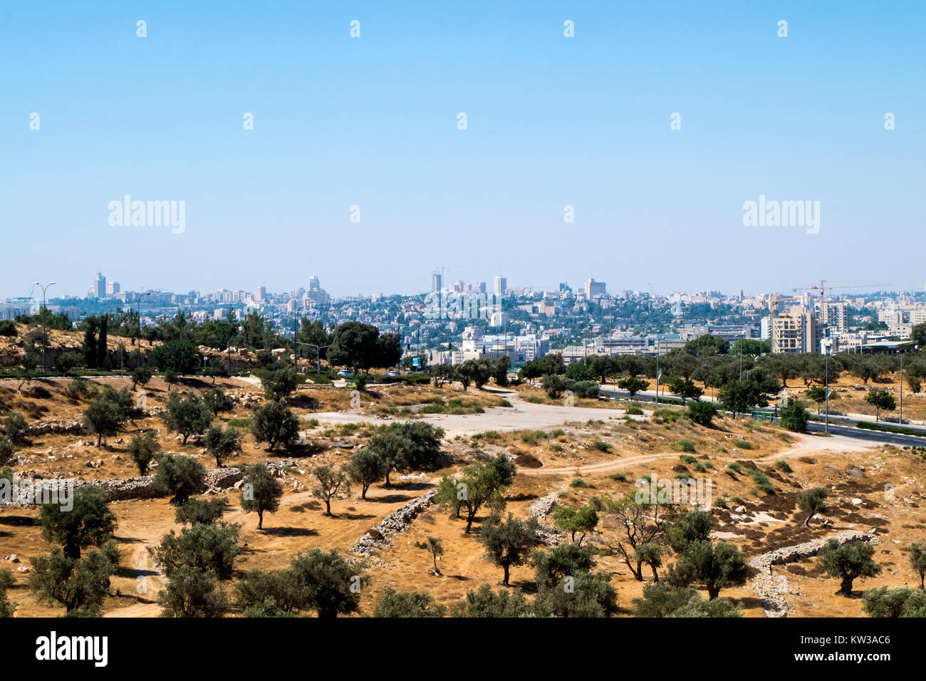 View of the new city of Jerusalem from the mountain (Israel Stock Photo ...