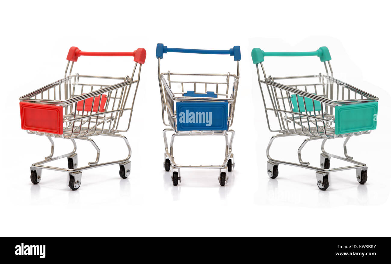 Different Colors Shopping Carts with reflection on white background ...