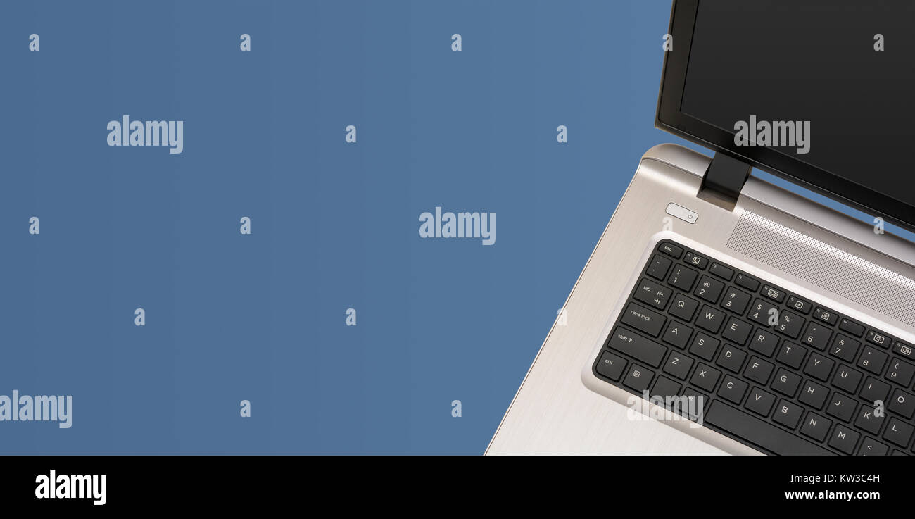 Blue Banner template with laptop Stock Photo - Alamy